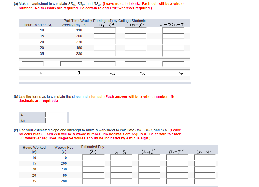 Solved a Make A Worksheet To Calculate SSx SSy And SSy Chegg