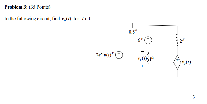 Solved In the following circuit, find v_0(t) for t 0. | Chegg.com