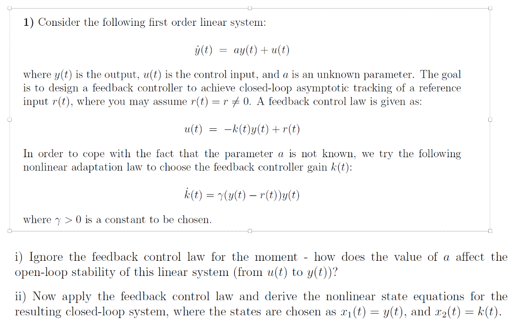 Consider the following first order linear system: | Chegg.com