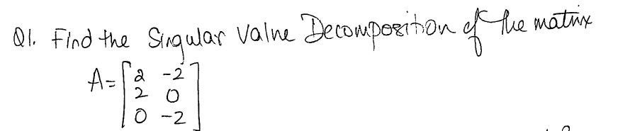 Solved Find the Singular Value Decomposition of the matrix | Chegg.com
