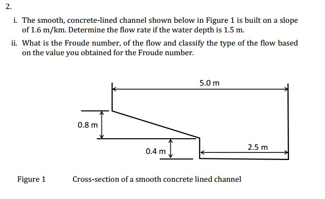 Solved 2 The smooth, concrete-lined channel shown below in | Chegg.com