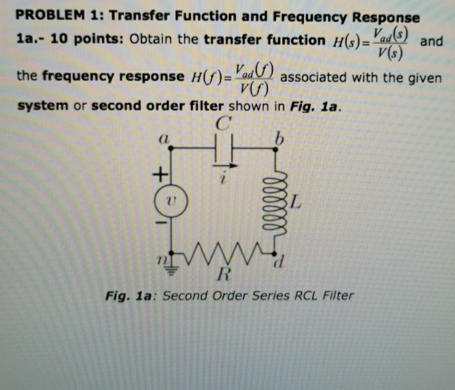 Solved PROBLEM 1: Transfer Function and Frequency Response | Chegg.com