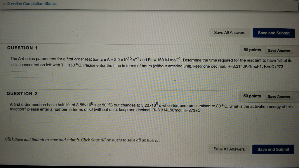 Solved The Arrhenius parameters for a first order reaction | Chegg.com