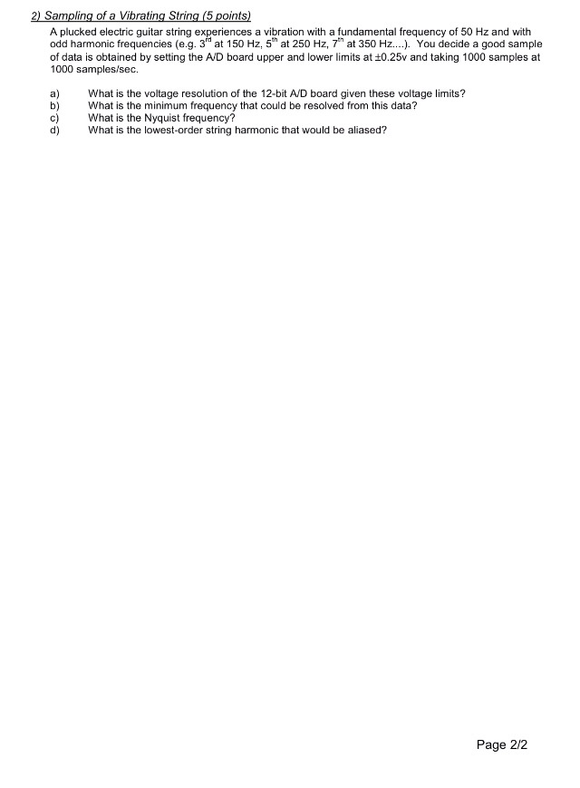 2) Sampling of a Vibrating String (5 points A plucked | Chegg.com