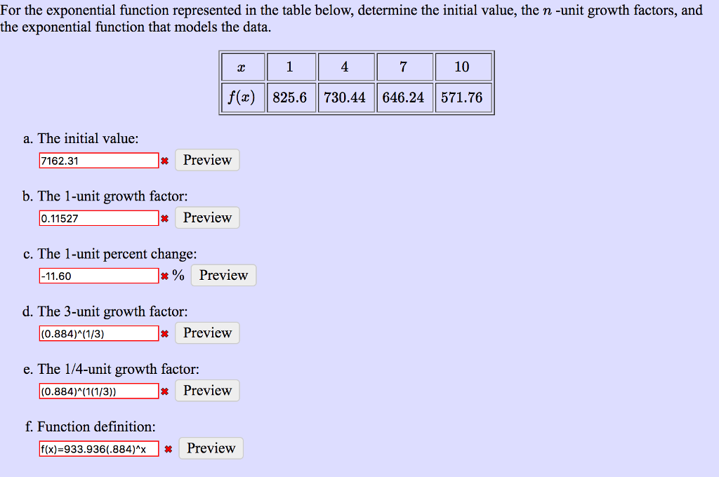 Solved For the exponential function represented in the table | Chegg.com
