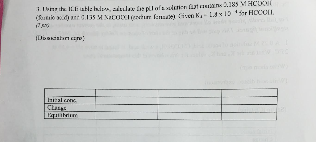 Solved Using the ICE table below, calculate the pH of a | Chegg.com