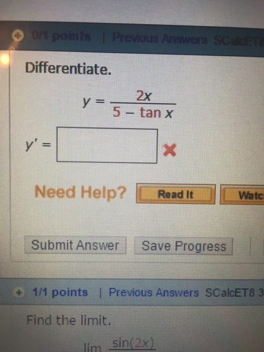 Solved Differentiate y= 2x/ 5-tanx | Chegg.com