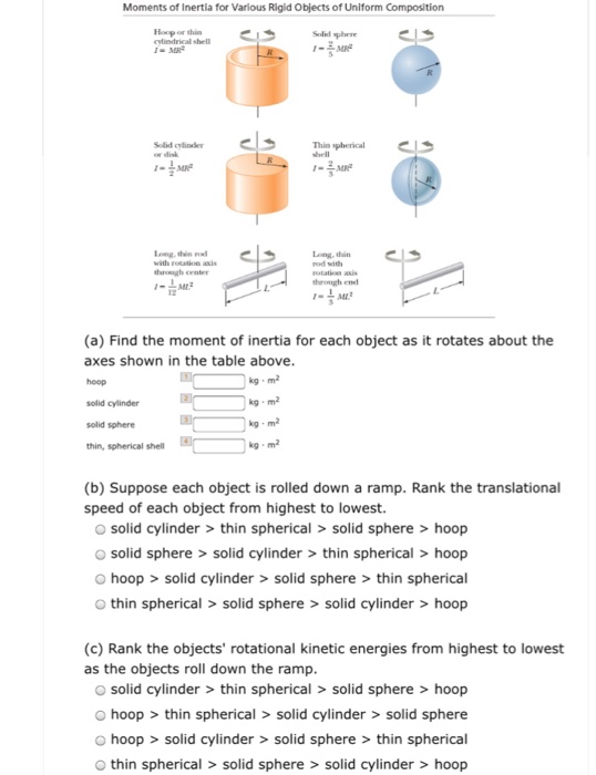 Solved Four objects—a hoop, a solid cylinder, a solid | Chegg.com