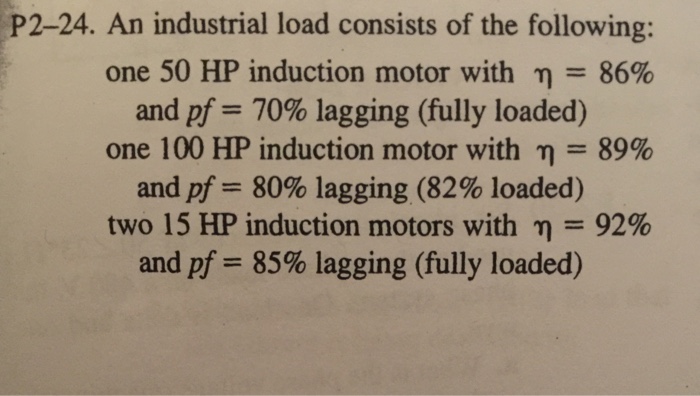 Solved P2-24. An industrial load consists of the following | Chegg.com