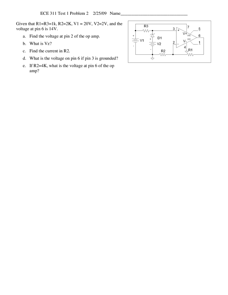 Solved Given that R1 = R3 = 1k, R2 = 2K, V1 = 20V, V2 = 2V, | Chegg.com