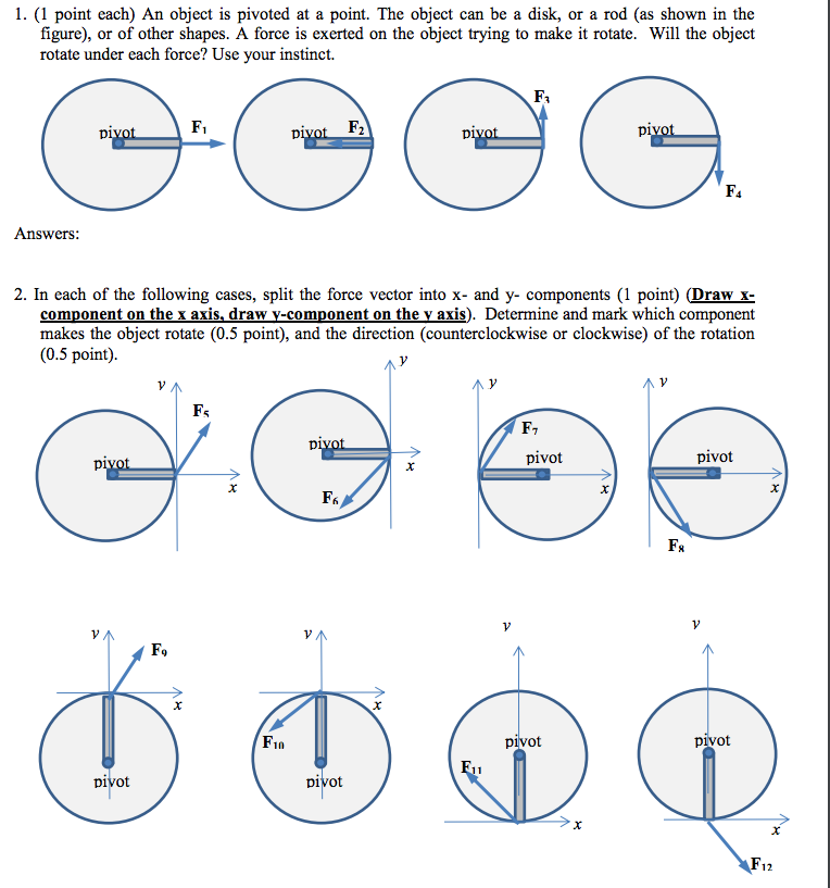 Solved 1. (1 point each) An object is pivoted at a point. | Chegg.com