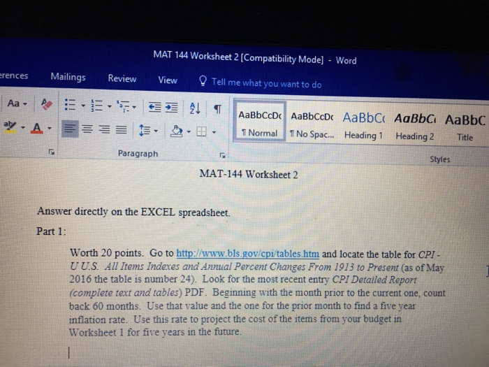 Solved MAT 144 Worksheet 2 [Compatibility Mode] Word erences | Chegg.com