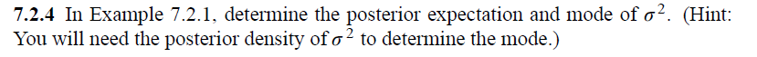 Solved 7.2.4 In Example 7.2.1, determine the posterior | Chegg.com