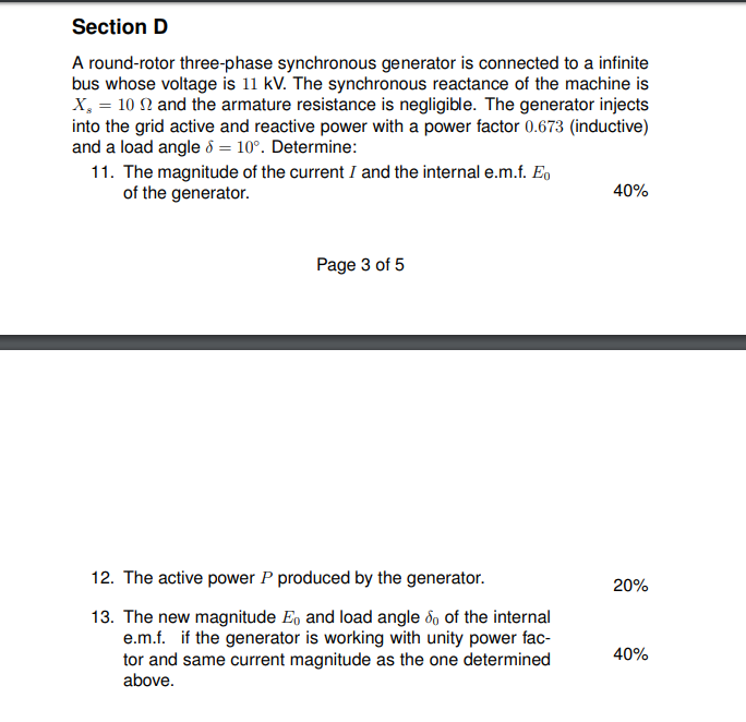Solved Section D A round-rotor three-phase synchronous | Chegg.com
