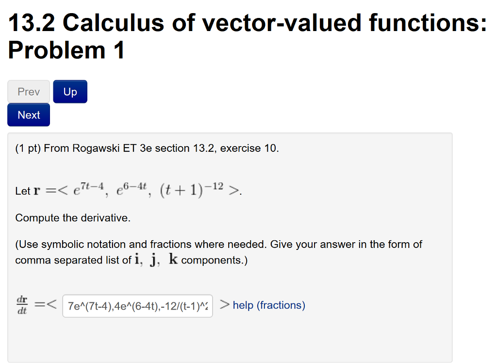 Solved 13.2 Calculus of vector-valued functions: Problem 1 | Chegg.com