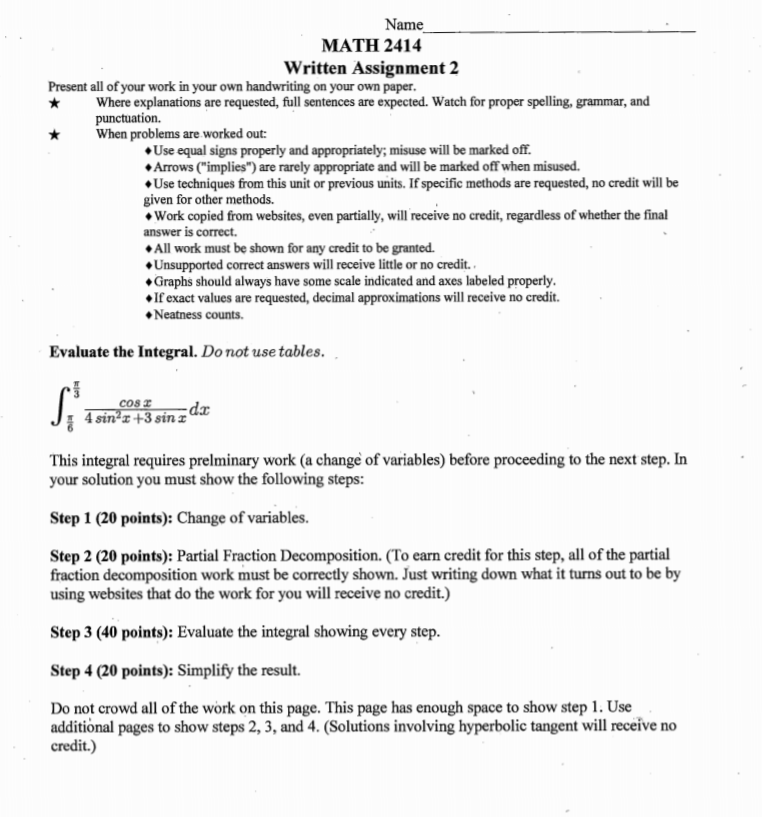 Solved ame MATH 2414 Written Assignment 2 Where explanations | Chegg.com