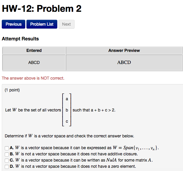 Solved Let W Be The Set Of All Vectors A B C Such That A 