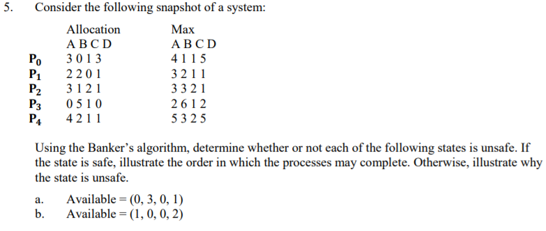 Solved 5. Consider the following snapshot of a system: | Chegg.com