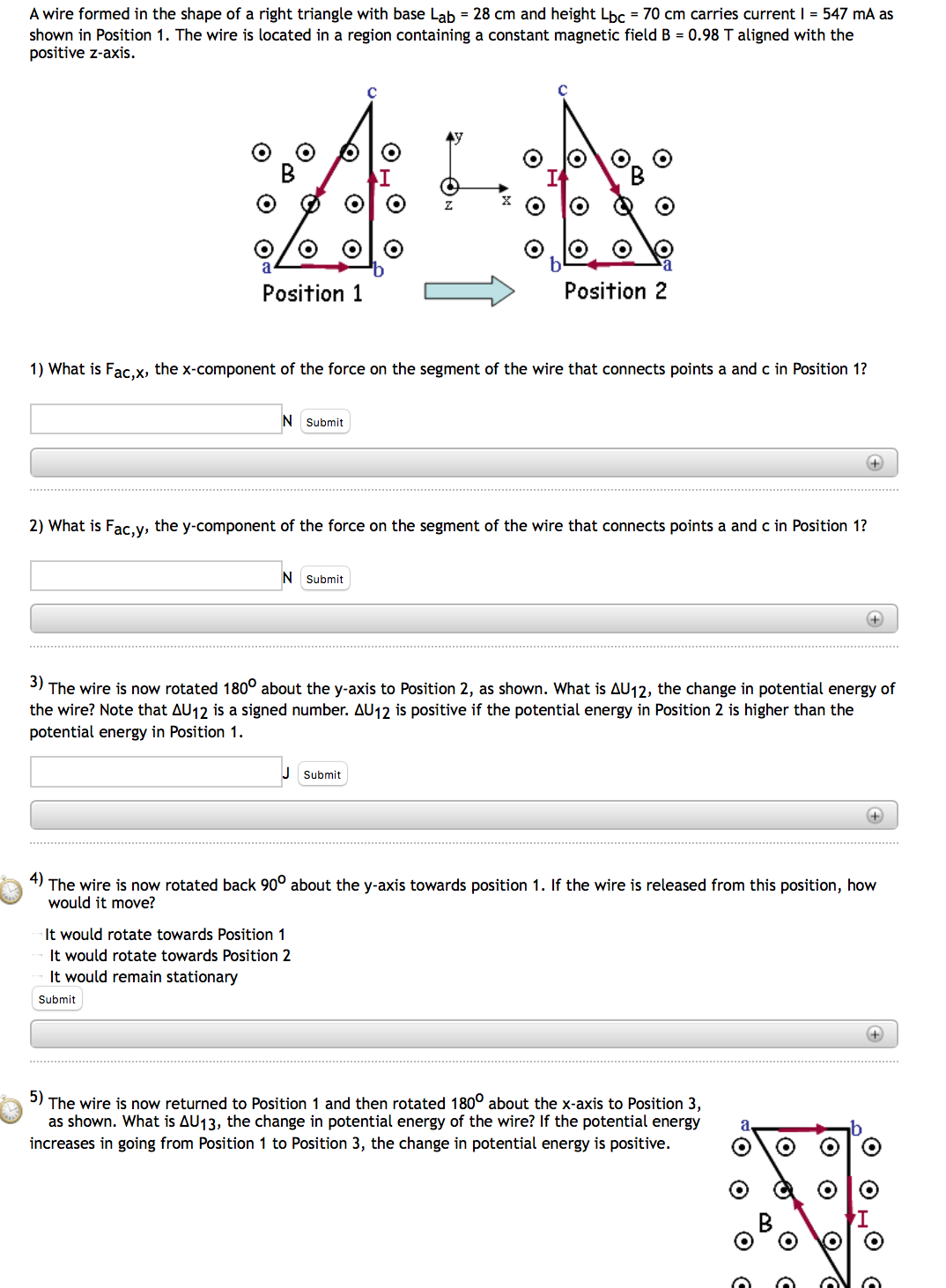 Solved A wire formed in the shape of a right triangle with | Chegg.com