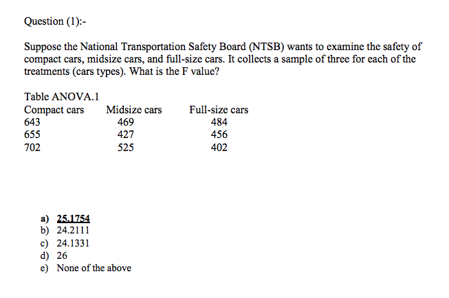 Solved Question (1): Suppose the National Transportation | Chegg.com