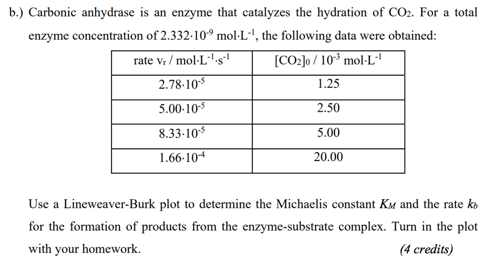 Solved b.) Carbonic anhydrase is an enzyme that catalyzes | Chegg.com