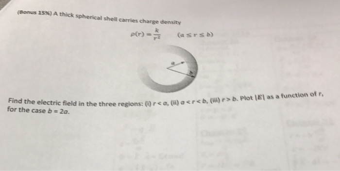 Solved A thick spherical shell carries charge density | Chegg.com