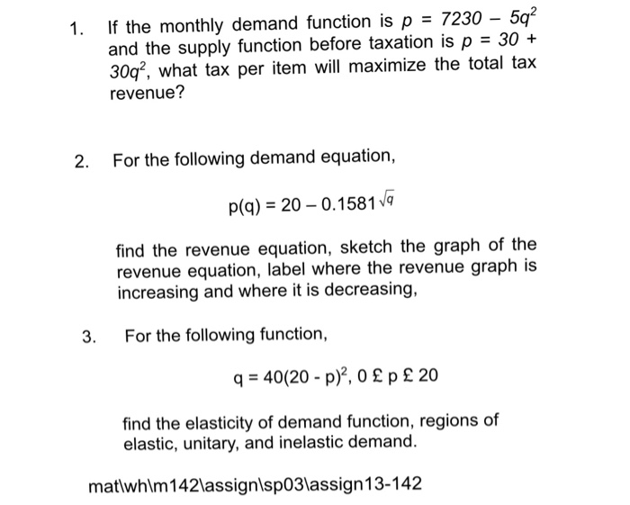 Solved Marginal Revenue Function If The Price Function And 