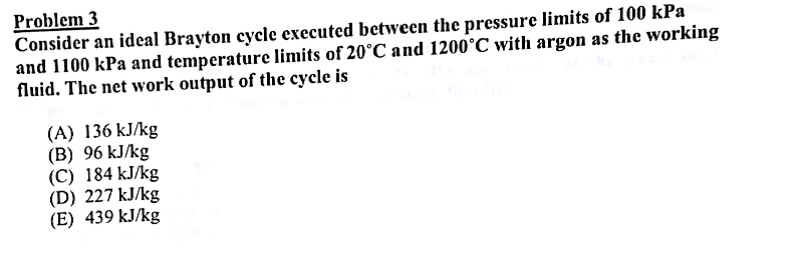 Solved Problem 3 Consider an ideal Brayton cycle executed | Chegg.com