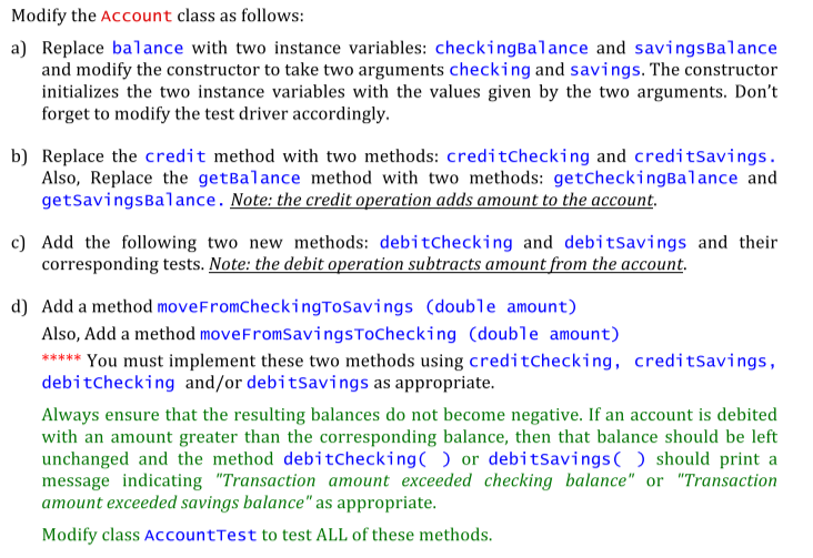 Solved Modify the Account class as follows: a) Replace | Chegg.com