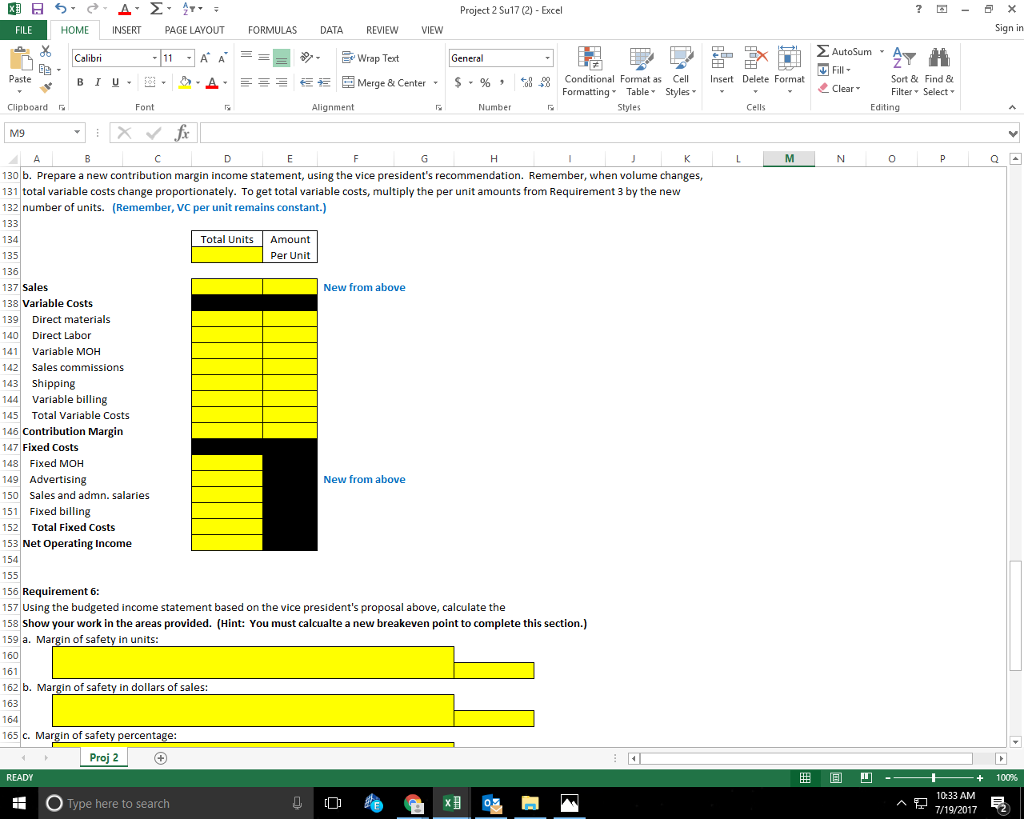 Solved Project 2 Su17 (2) - Excel FILE HOME INSERT PAGE | Chegg.com