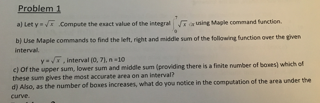 Solved Problem 1 a) Let y = V_ .compute the exact value of | Chegg.com