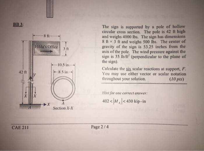 Solved The sign is supported by a pole of hollow circular | Chegg.com