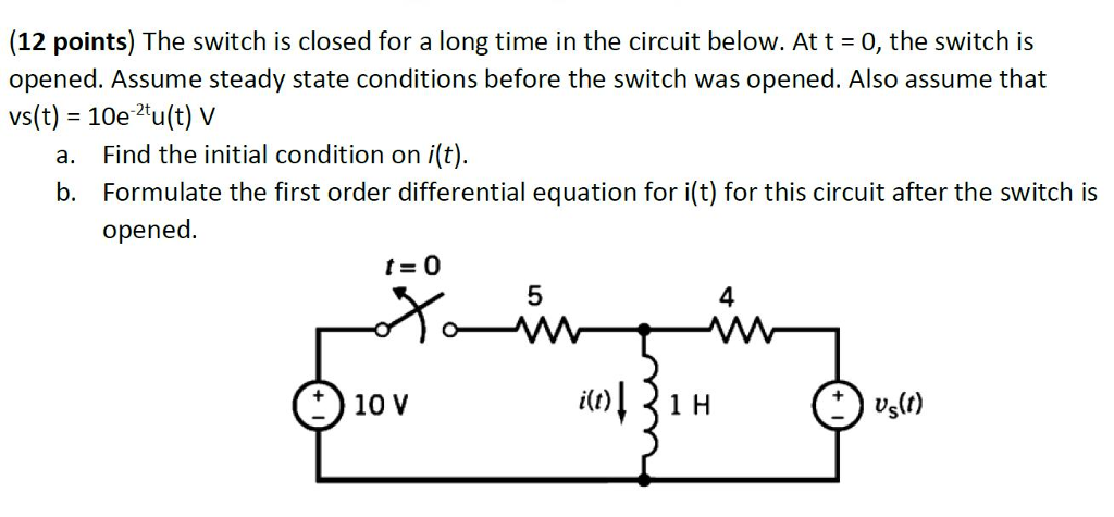 Solved (12 points) The switch is closed for a long time in | Chegg.com