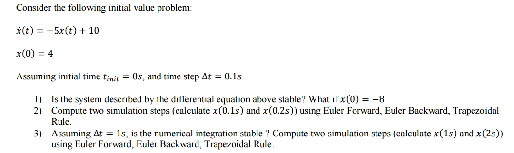 Solved Consider the following initial value problem: x(t) = | Chegg.com