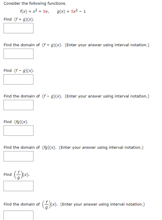 Solved Consider the following functions. rx)-x2 + 9x, g(x) = | Chegg.com