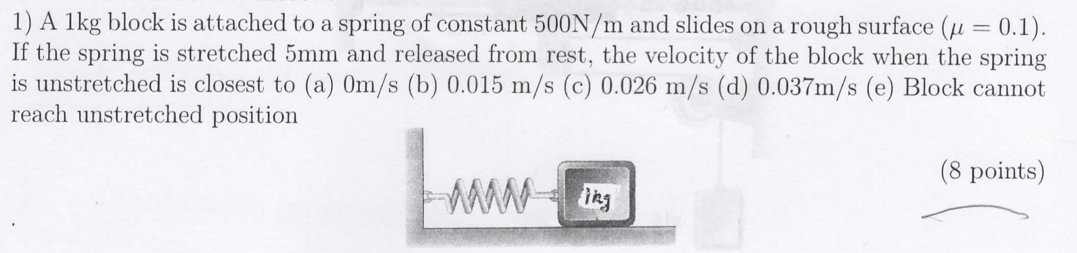 Solved A 1kg block is attached to a spring of constant | Chegg.com