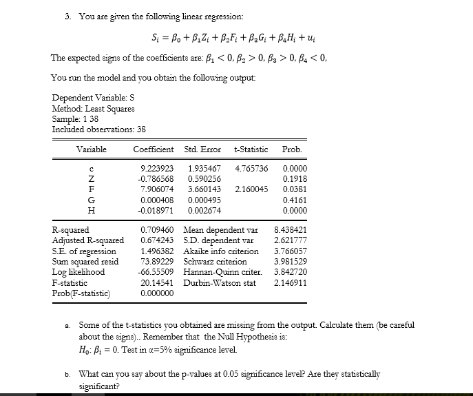 Solved You are given the following linear regression: S_i = | Chegg.com