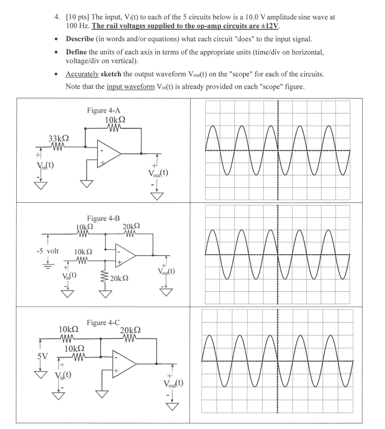 Solved 4. [10 pts] The input, V(t) to each of the 5 circuits | Chegg.com