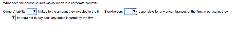 Solved What does the phrase limited liability mean in a | Chegg.com