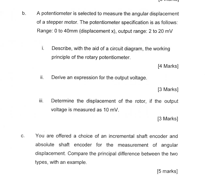 Solved A potentiometer is selected to measure the angular | Chegg.com