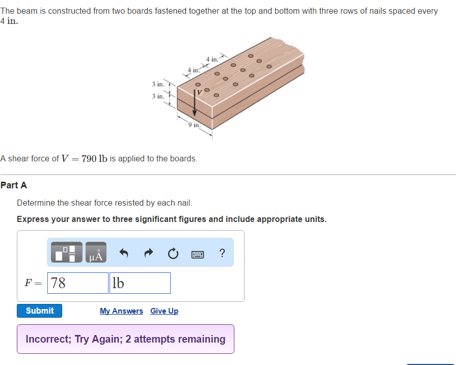 Solved The beam is constructed from two boards fastened | Chegg.com