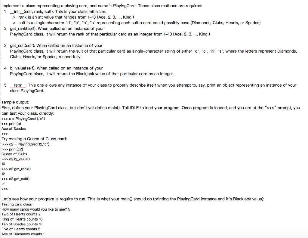 Solved Implement a class representing a playing card, and | Chegg.com