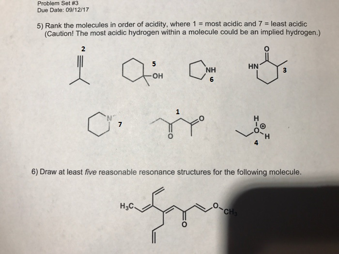 Solved Rank the molecules in order of acidity, where 1 = | Chegg.com