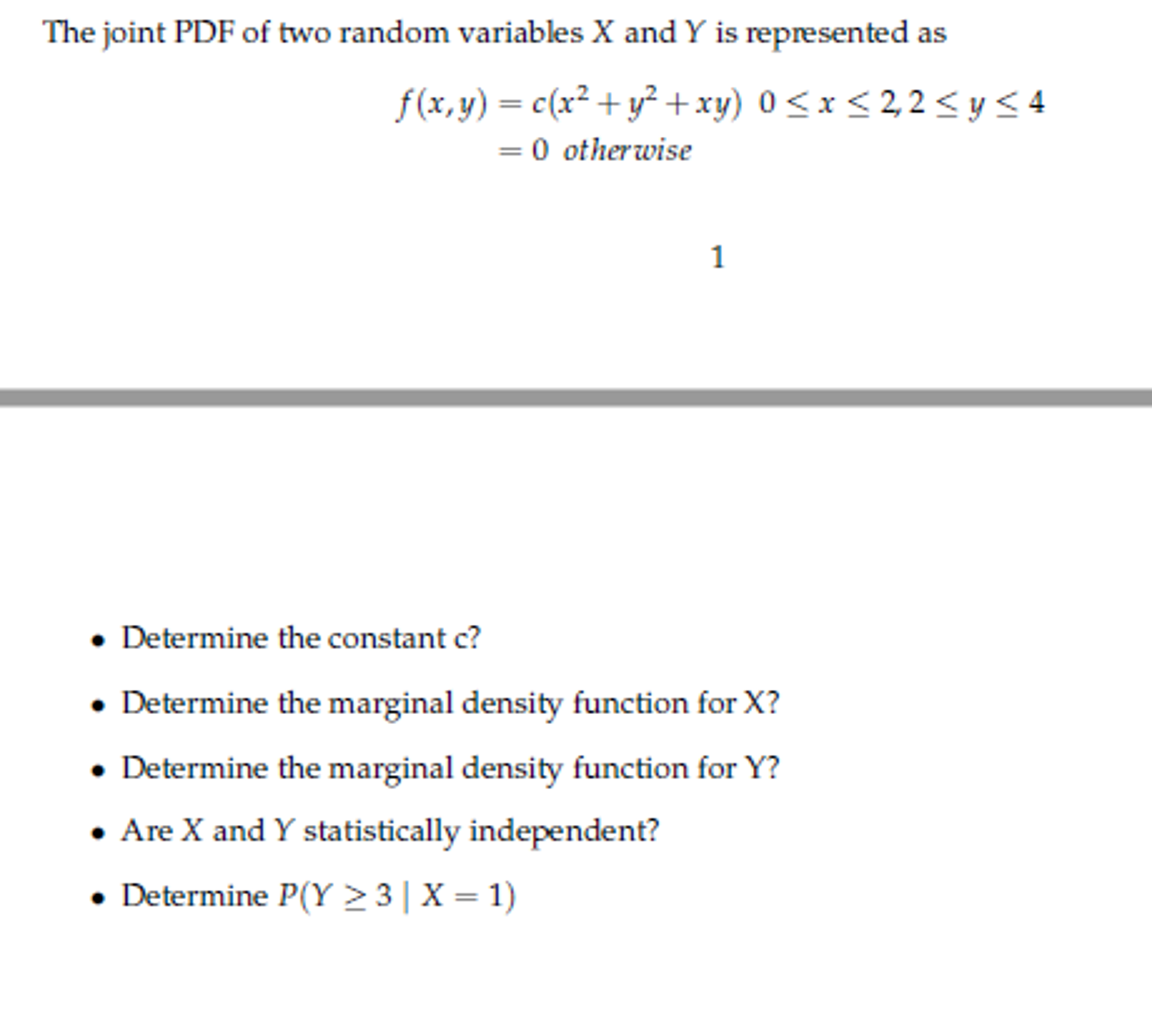 Solved The joint PDF of two random variables X and Y is | Chegg.com