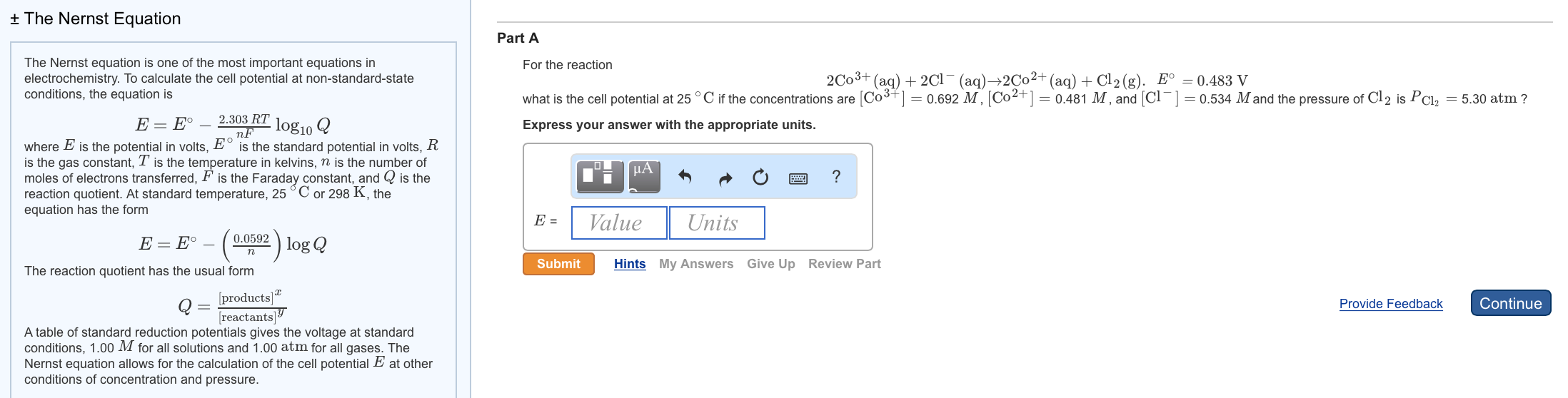 Solved The Nernst Equation The Nernst equation is one of the | Chegg.com