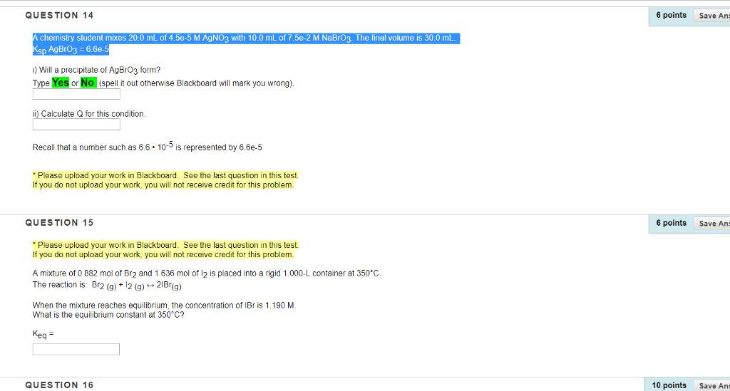 Solved QUESTION 14 6 points Save Ans chemistry student mixes | Chegg.com