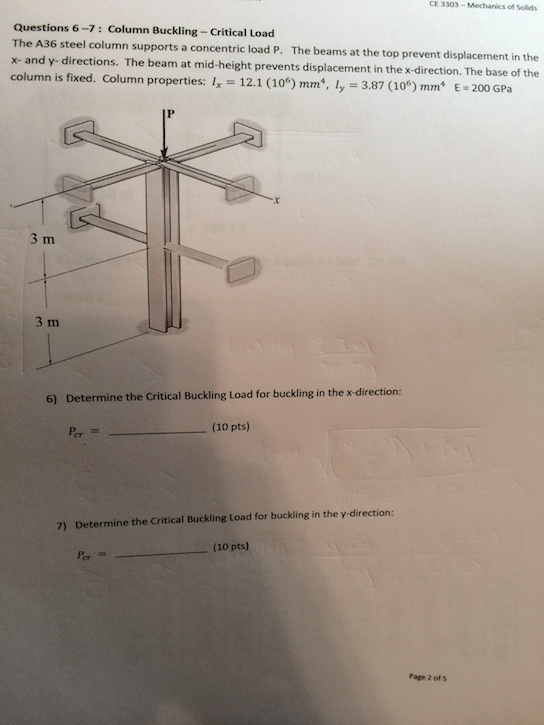 Solved Questions 6?7: Column Buckling ? Critical load The | Chegg.com