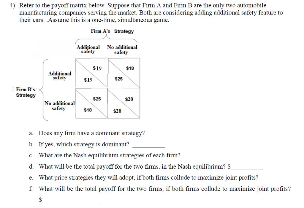Solved 4) Refer to the payoff matrix below. Suppose that | Chegg.com