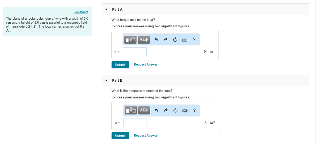 Solved Part A Constants The plane of a rectangular loop of | Chegg.com