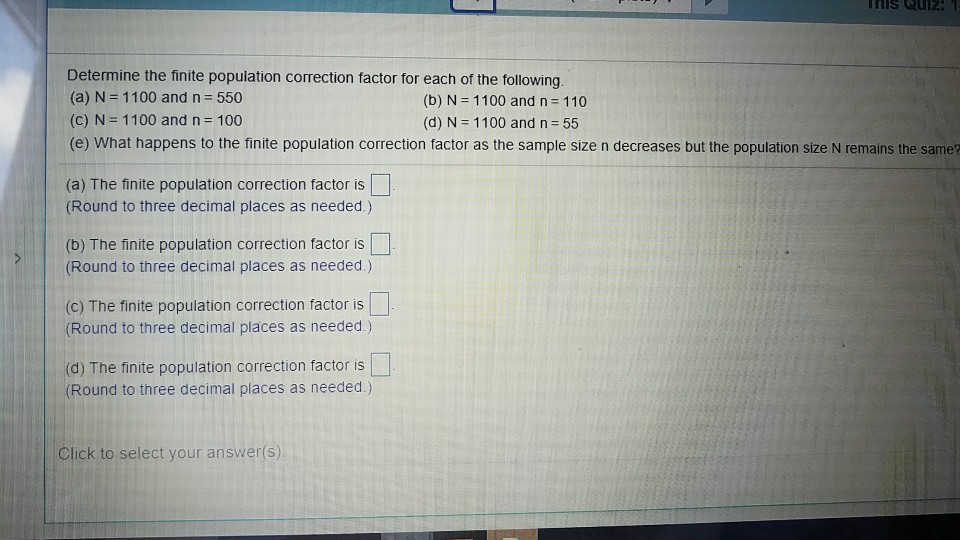Solved Determine The Finite Population Correction Factor For